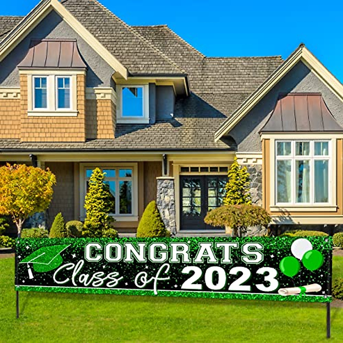 Large Class of 2023 Banner Green Congrats Grad Banner Backdrop Graduation 2023 Yard Sign for Graduation Party Supplies Graduation Decorations 2023 (Green)