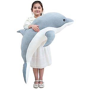 Kekeso Dolphin Stuffed Animals Plush Toy, giant dolphin Plush Pillow Soft Whale Hugging Pillow Whale Sleeping Pillow for Children Girls (Gray, 39.37inch)