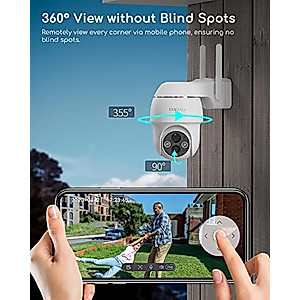 Security Camera Outdoor, 360° PTZ Security Cameras Wireless Outdoor Solar Powered, 2.4G Wireless WiFi Cameras for Home Security, 2K Night Vision, PIR Detection, 2 Way Audio,IP66,SD/Cloud Storage