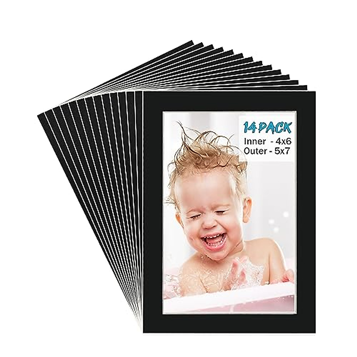 Egofine 5x7 Black Picture Mats Pack of 14, Frame Mattes for 4x6 Pictures,Acid Free, 1.2mm Thickness,with Core Bevel Cut