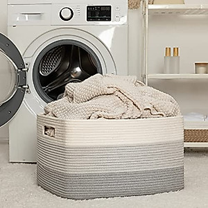 OIAHOMY Cotton Rope Basket 71L - Blanket Basket Living Room,Kids Woven Basket with Handle, Nursery Storage Basket,Baby and doy Toy Baskets Bin, Gradient Grey