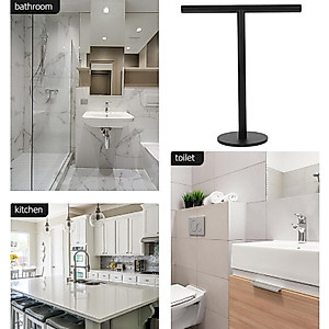 Luxshiny Hand Towel Holder Standing Stainless Steel T-Shape Towel Bar Rack Stand for Bathroom Kitchen Vanity Countertop Black
