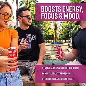 ODYSSEY ELIXIR Sparkling Mushroom Drink with Lions Mane and Cordyceps Adaptogenic Mushrooms, L Theanine and Green Tea Caffeine for Energy and Focus, 12 Fl oz, Variety Pack, 12 Cans
