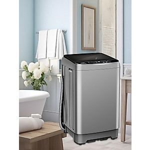 25 lbs Portable Washer Drain Pump, 10 Programs & 8 Water Levels, KRIB BLING Full Automatic Washing Machine with LED Display, Ideal for Camping, Apartment, Dorm, Dark Grey