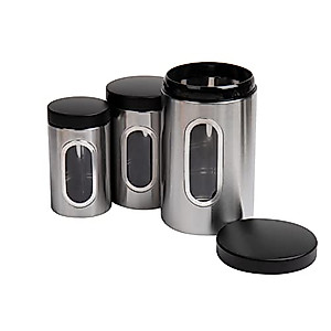 Mind Reader 3 Piece Canister Set, 1, 1.5, 2 Quart, Silver with Black