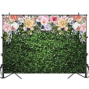 Avezano 7x5ft Flower Grass Photography Backdrop Green Spring Grass Lawn Party Background Vinyl Floral Grass Birthday Baby Shower Miss to Mrs Wedding Bridal Shower Backdrops Cake Table Decorations