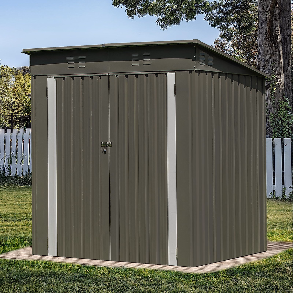 onesaimei 6×4 FT Outdoor Storage Shed, Waterproof Metal Tool Shed & Steel Garden Shed with Lockable Door for Backyard, Patio, Lawn