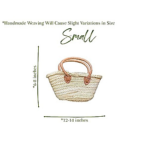 French Market Basket Bag | Handmade Moroccan Seagrass Baskets - Small (14x7) | Wicker Basket for Beach, Laundry, Toy, Blanket, Storage, Baby, or Picnic