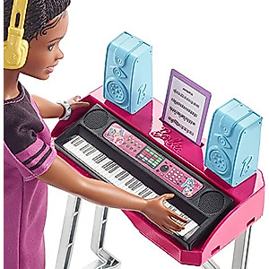 Barbie: Big City, Big Dreams Barbie “Brooklyn” Roberts Doll (11.5-in, Brunette with Braids) & Music Studio Playset with Keyboard & Accessories, Gift for 3 to 7 Year Olds