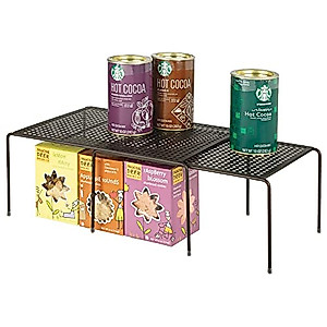 mDesign Adjustable Metal Kitchen Cabinet, Pantry, Countertop Organizer Storage Shelves: Expandable - 2 Piece Set - Durable Steel, Non-Skid Feet - Bronze