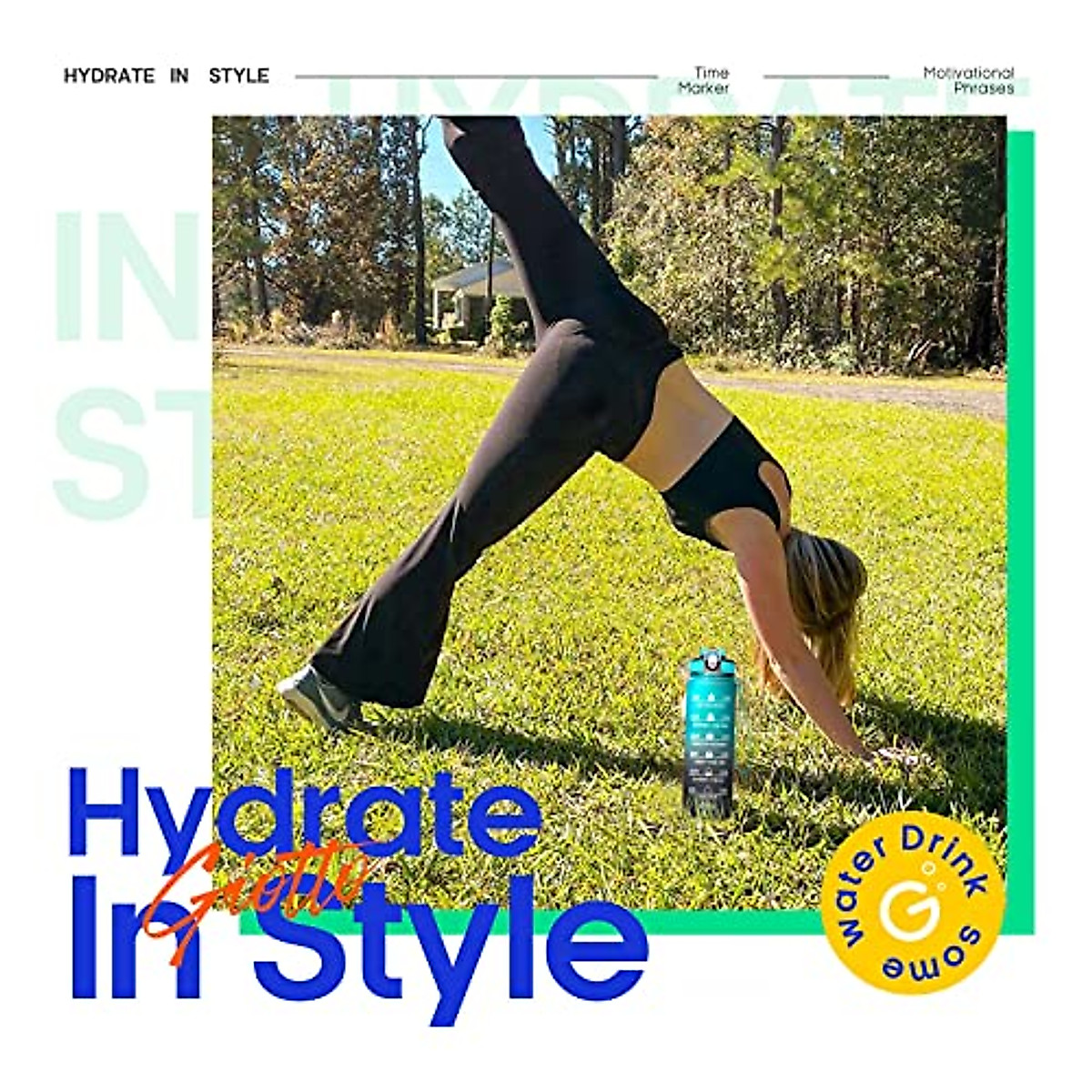 Giotto 32oz Large Leakproof BPA Free Drinking Water Bottle with Time Marker and Straw to Ensure You Drink Enough Water Throughout The Day for Fitness and Outdoor Enthusiasts