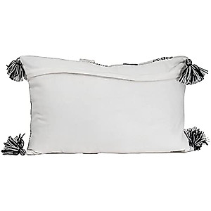 Foreside Home & Garden Black Striped Woven 14x22 Outdoor Decorative Throw Pillow with Hand Tied Tassels, 22 x 14 x 5