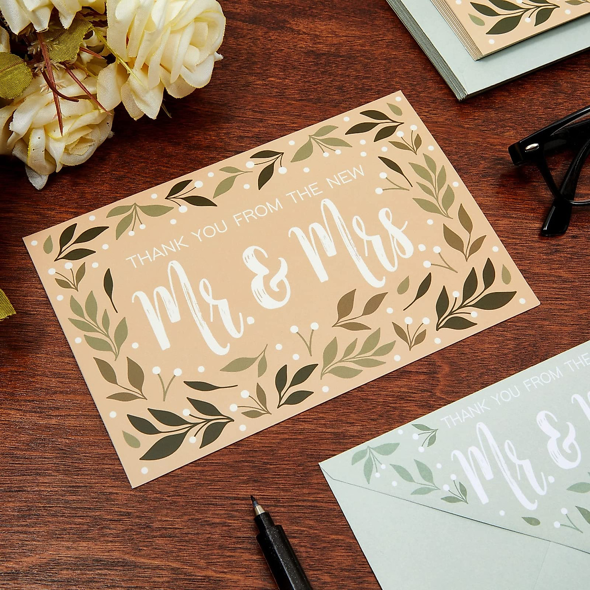 Paper Junkie 48 Pack From the New Mr and Mrs Wedding Thank You Cards with Envelopes Included (4x6 in)