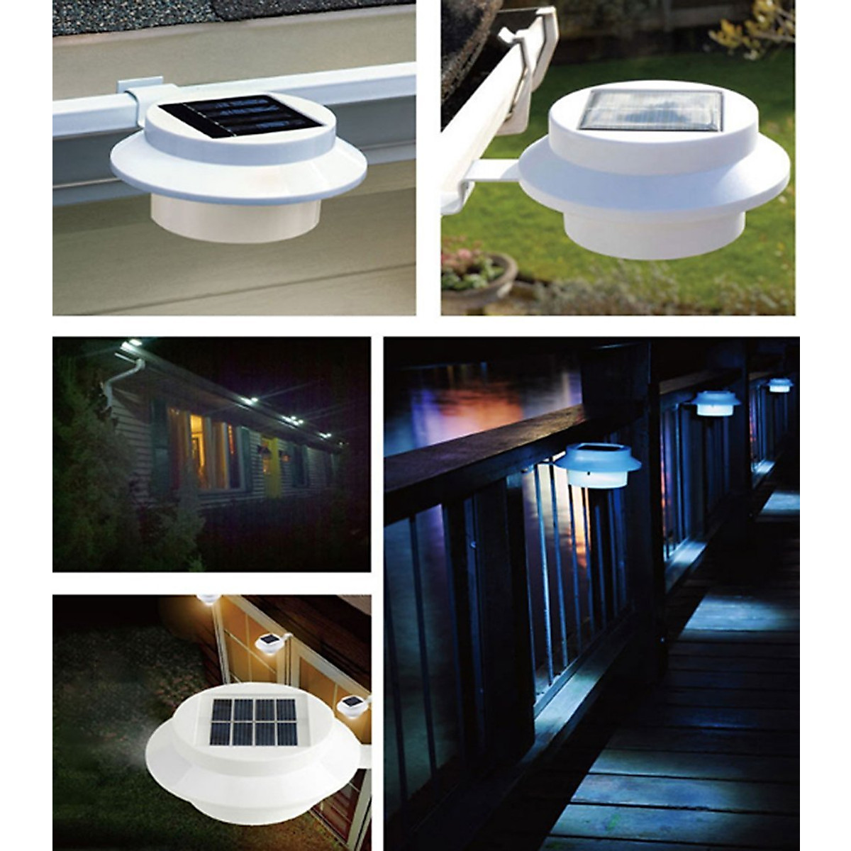FALOVE 8 Pack Deal Outdoor Solar Gutter LED Lights - White Sun Power Smart Solar Gutter Night Utility Security Light