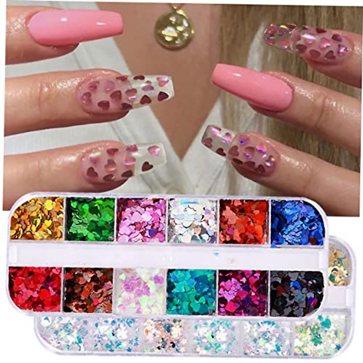 4 Boxes Nail Art Stickers Box Sets Flash Suit Nail Sequins Holiday Nail Stickers Nail Glitter Paillette Valentine Nail Glitter Shinning Nail Sequins Heart Nail Art Sequin 3D Body