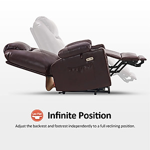 MCombo Large Lay Flat Dual Motor Power Lift Recliner Chair Sofa with Massage and Heat, USB Ports, Extended Footrest, for Elderly People, Infinite Position, Faux Leather 7815 (Dark Brown)