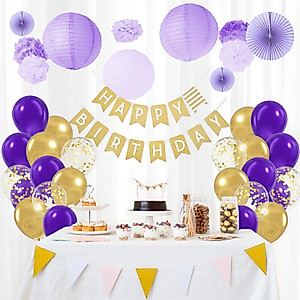 BAUANOOY Purple and Gold balloons, 60pcs 12 Inch Purple Metallic Chrome Gold and Confetti Balloon for Wedding Graduation Birthday Party Decorations