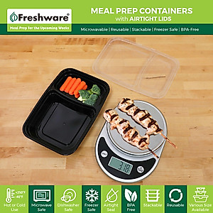 Freshware Meal Prep Containers [15 Pack] 2 Compartment with Lids, Food Storage Containers, Bento Box, BPA Free, Stackable, Microwave/Dishwasher/Freezer Safe (32 oz)