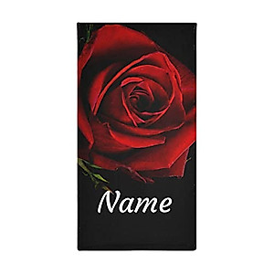 Red Rose Flower Close Up Custom Towels Set of 2 Hand Towel Personalized Name Face Towel Soft Dish Towels for Gym Bath Kitchen Decor 28x14 Inches