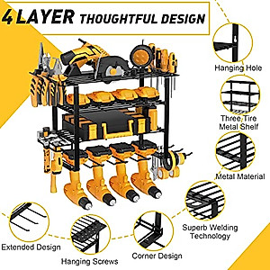 Mefirt Power Tool Organizer, Drill Holder Wall Mount, 4 Layer Heavy Duty Metal Tool Shelf, Garage Tool Organizers and Storage Rack, Utility Storage Rack for Cordless Drill Charging Station