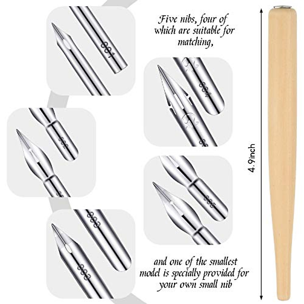 11 Pieces Comic Pen Nib Set, G-Pen Ink Nib Stainless Steel Drawing Comic Pen Nib Calligraphy Nibs with Wooden Comic Pen Nib Holder for Writing, Painting, Signing(White)