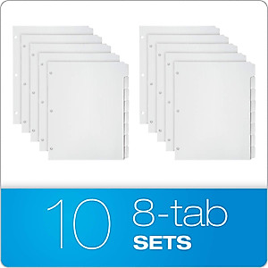 Oxford Blank Write On Binder Dividers, 1/8 Cut Tabs, 3 Hole Punch Dividers in 8 Tab Sets, 80 Dividers, 10 Sets, White (89982)