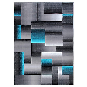 Masada Rugs, Modern Contemporary Area Rug, Turquoise Grey Black (6 Feet X 9 Feet)
