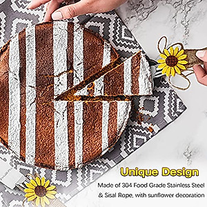 Rustic Wedding Cake Knife & Server Set with Sunflower Decor, Stainless Steel Cakes Bread Pizza Pie Cutter Serving, Great for Engagement Anniversary Birthday Parties Gift