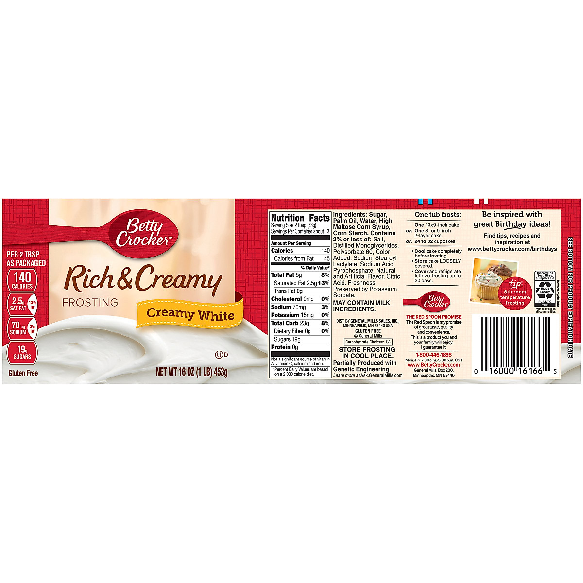 Betty Crocker Rich & Creamy Gluten Free Creamy White Frosting, 16 oz. (Pack of 8)