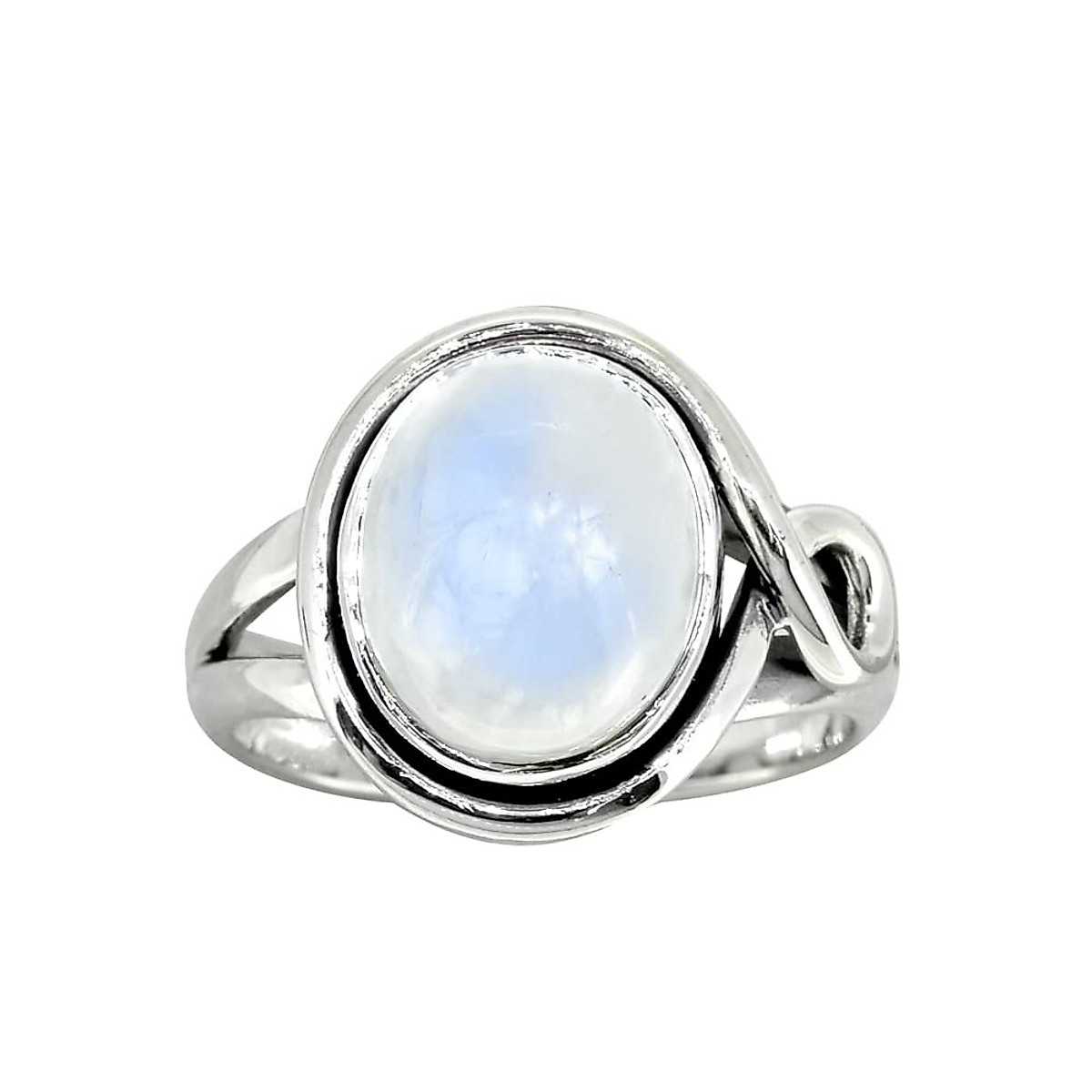 YoTreasure 10x12 MM Rainbow Moonstone in 925 Sterling Silver Solitaire Ring