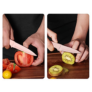 Stainless Steel Kitchen Knife Set of 6 Piece with Chef, Carving, Bread, Paring and Utility Knife,Sharp Knife Blade with Ergonomic Handle and Rotatable Butterfly knife holder (PINK)