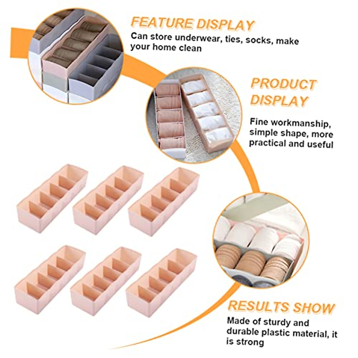 Housoutil 6pcs Storage Box Adjustable Vanity Stool Desktop Drawers Storage Box Plastic Socks Sock Drawer Organizer Scarf Compartment Underwear Box Sock Underwear Drawer Organizer Pink Grid