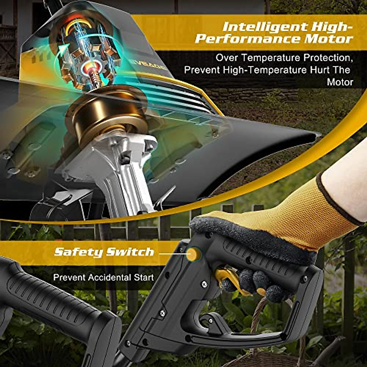 EVEAGE Electric Tiller for Garden, 18 Inch Power Tillers and Cultivators Electric, 13.5AMP Rototiller Cultivator Garden Tool, 4'' - 8'' Tilling Depth Foldable Handle