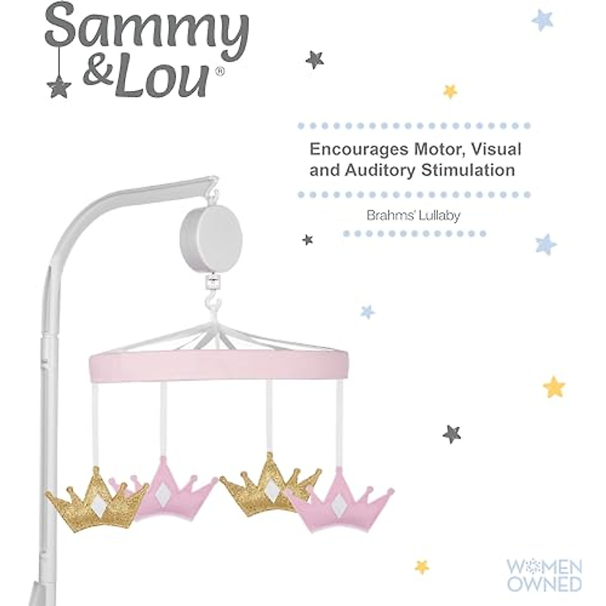 Sammy & Lou Tiara Princess Baby Crib Mobile with Music, Crib Mobile Arm Fits Standard Crib Rail