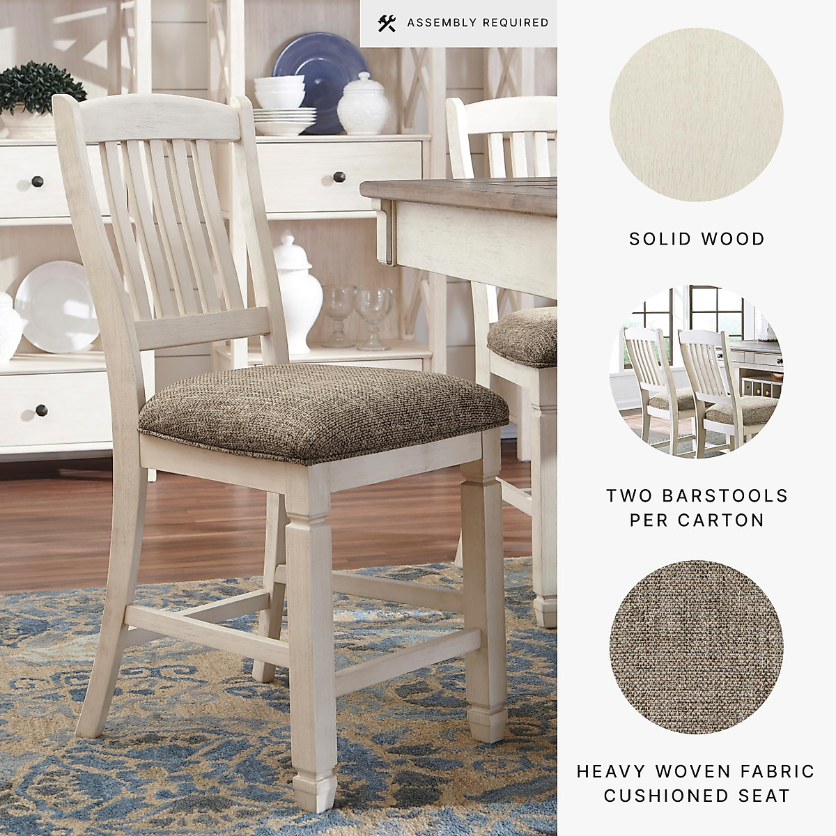 Signature Design by Ashley Bolanburg 24" Counter Height Farmhouse Barstool, 2 Count, Antique White