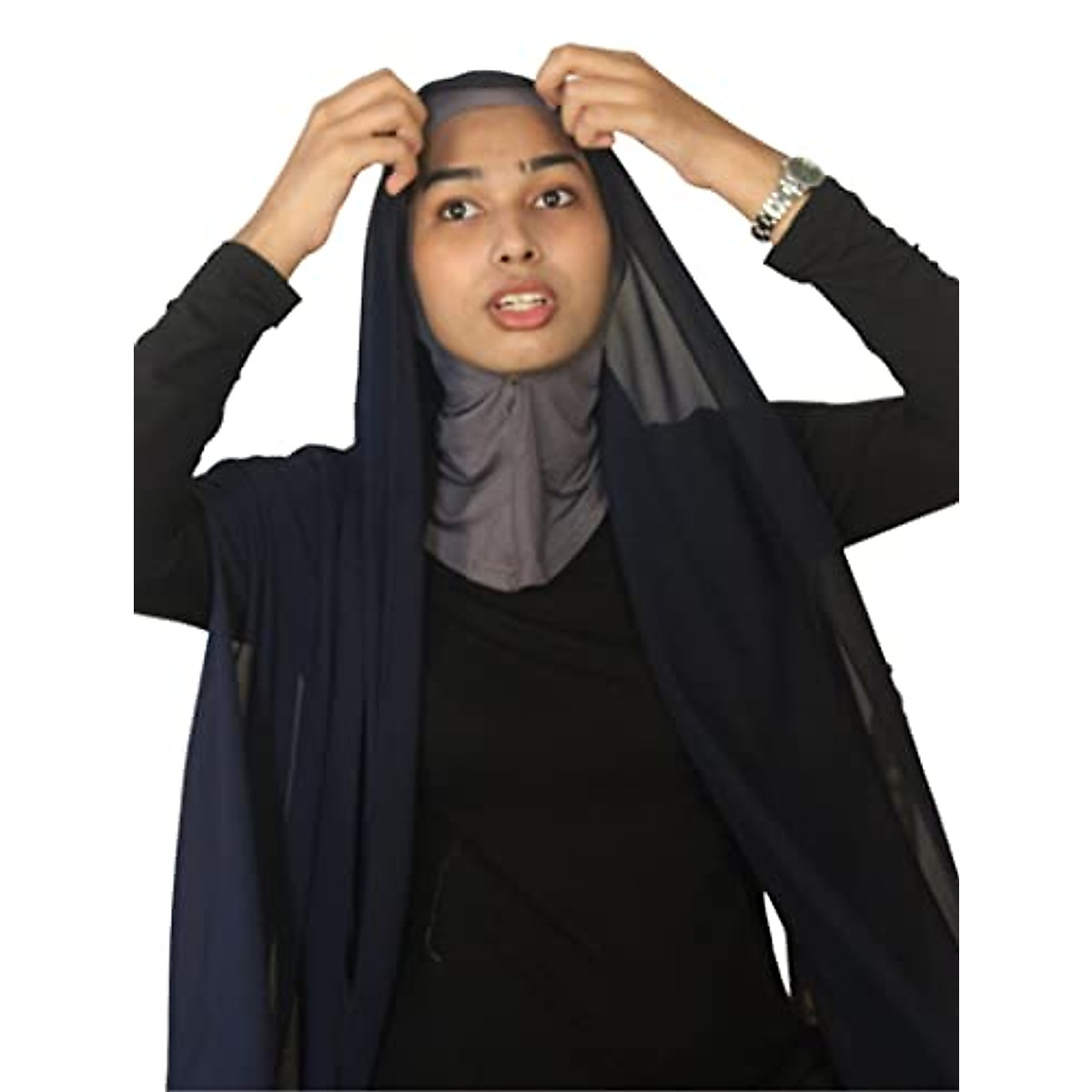 Ninja Bonnet Hijab Full Neck Coverage Under Scarf - Muslimah Stretchy Jersey Head Scarf Bonnet Accessories [Workout wear daily essentials] 1 Black + 1 Gray (SABANJ9501)