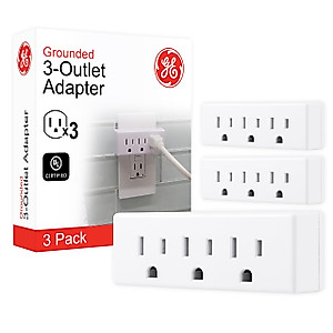 GE 3-Outlet Extender, 3 Pack, Grounded Wall Tap, 3-Prong, Multiple Plug, Power Splitter, Cruise Essentials, Use for Home Office School Dorm, UL Listed, White, 47884