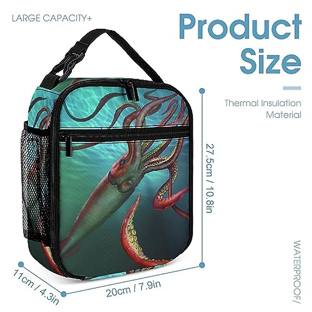 oallpu 3Pcs Red Squid King Backpack Set Large Capacity Laptop Bag, Multi-function Daypack with Adjustable Double Shoulder Strap, Lightweight Lunch Box Portable Pencil Bag