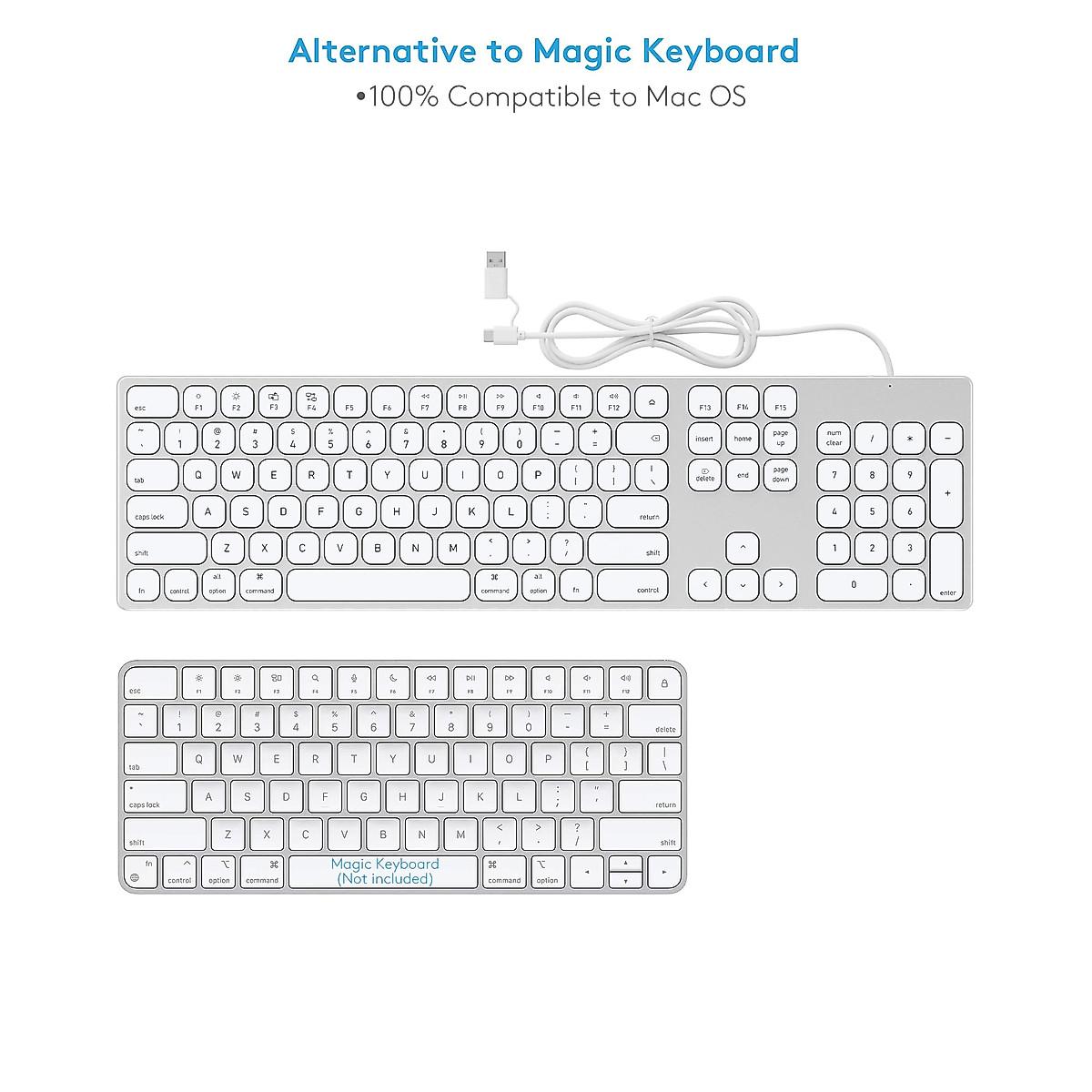 Aluminum USB Wired Keyboard with Numeric Keypad for Apple Mac Pro, Mini Mac, iMac, iMac Pro, MacBook Pro/Air