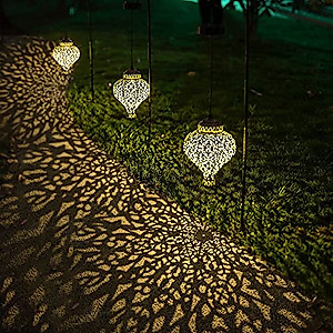 Twinkya Hanging Solar Lights Outdoor Decorative Garden Lights with Warm Light Metal Waterproof Boho Design, Outdoor Decorations for Patio Pathway Yard Garden Decor (1 Pack)