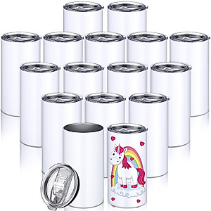 16 Pack 12 oz Blanks Tumbler White Stainless Steel Sublimation Straight Skinny Slim Tumblers with Lids Double Wall Vacuum Insulated Cups Water Tumbler for DIY Gift Coffee Tea Beverage