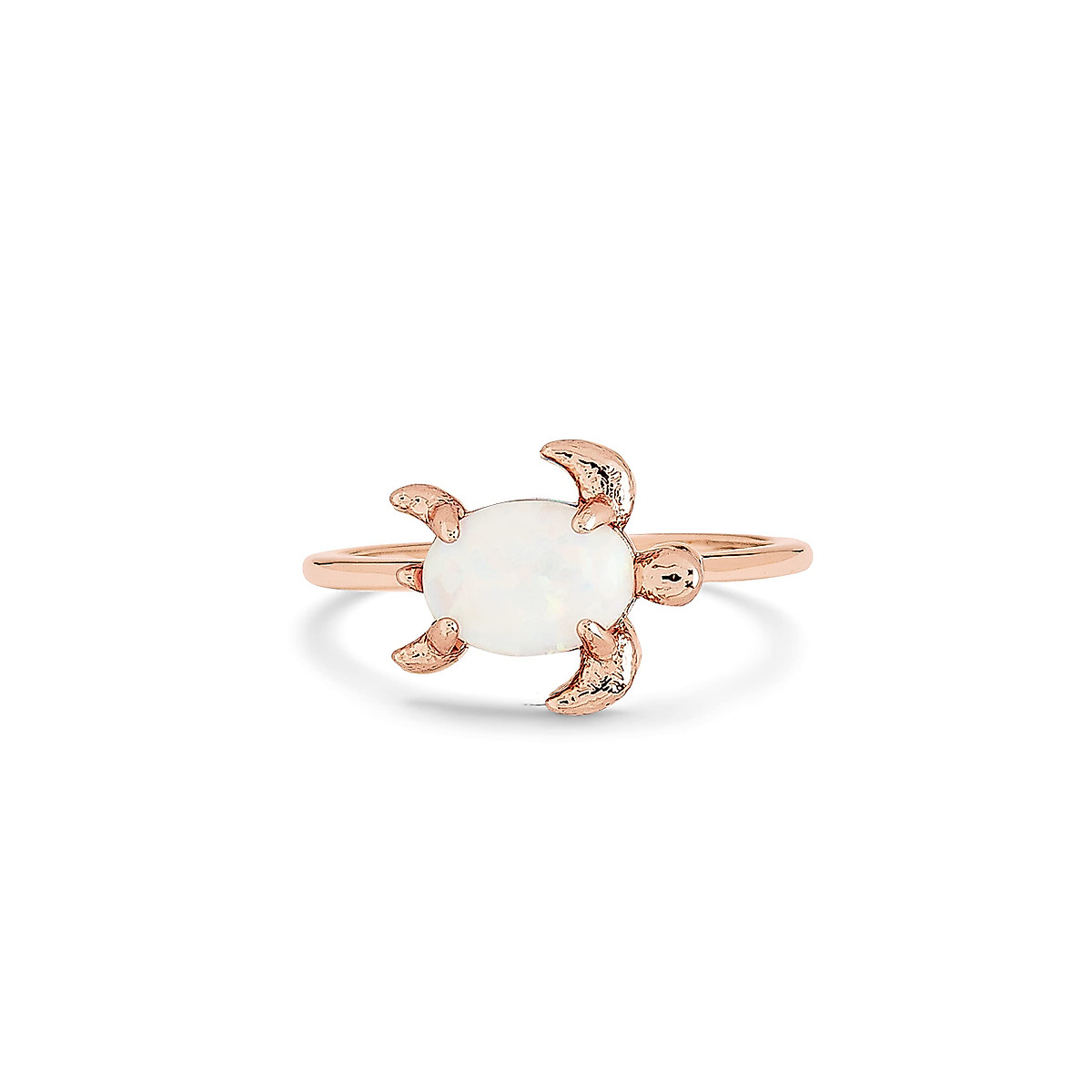 Pura Vida Rose Gold-Plated Opal Sea Turtle Ring w/White Stone - Brass Base, Stylish Design - Size 6