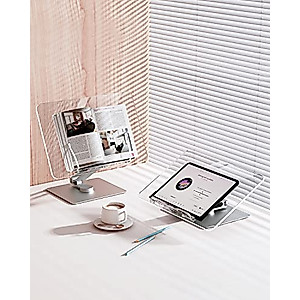 viozon Acrylic Book Stand for Reading,Cookbook Holder, Adjustable Height&Angle, 360° Rotating Base, Aluminum, Foldable & Portable, for Office, Kitchen, School Textbook, Recipe, Magazine,Tablet,Laptop