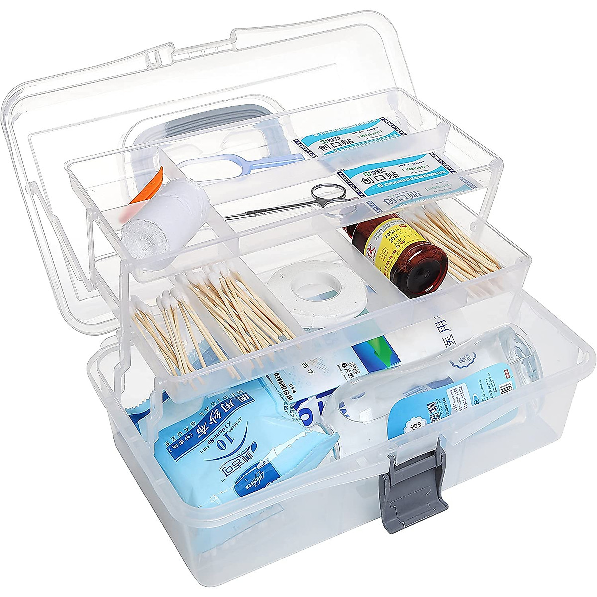 Auniwaig Portable Handled Organizer Box 33cm Plastic Sewing Box Multipurpose Art Tool Container Case Transparent Storage Box with Removable Tray for Art Craft and Cosmetic (33x20x15cm) 1pcs