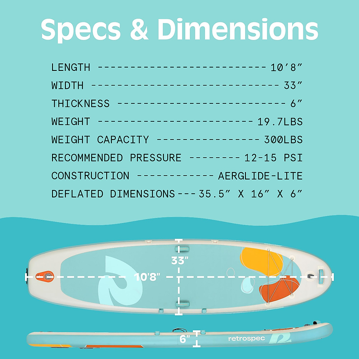 Retrospec Weekender-Yogi 10' Extra Wide Inflatable Stand Up Paddleboard iSUP Bundle w/ paddle board carrying case, aluminum paddle, removable fins, pump & phone case