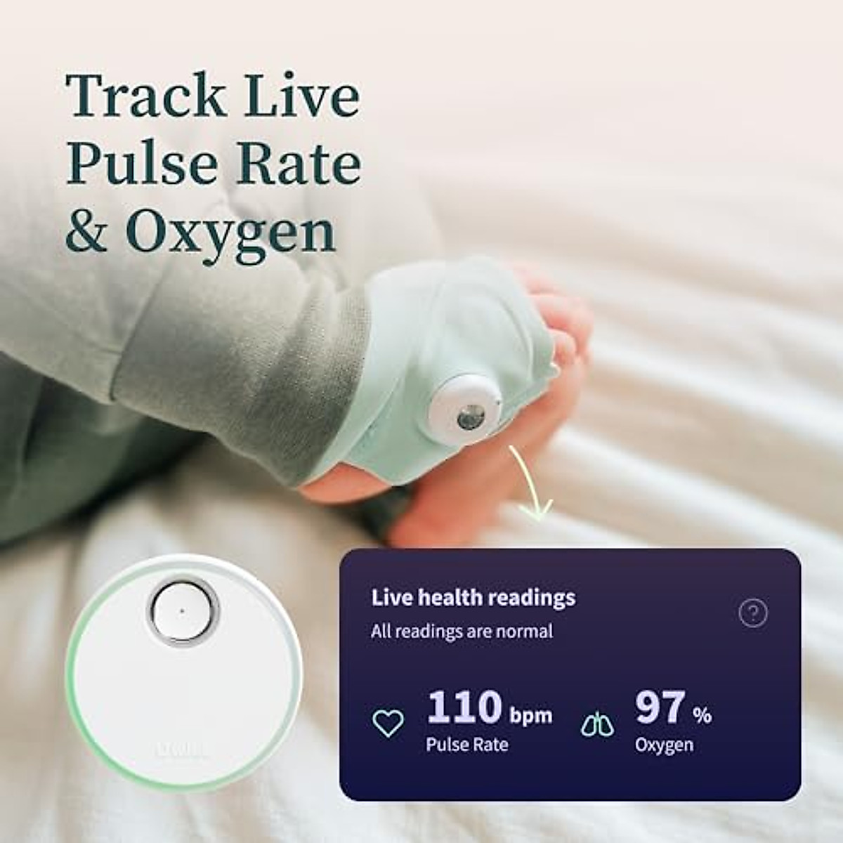 Owlet® Dream Duo 2 Smart Baby Monitor: FDA-Cleared Dream Sock® Plus Owlet Cam 2- Tracks & Notifies for Pulse Rate & Oxygen While Viewing Baby in 1080p HD WiFi Video - Mint