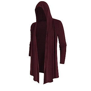 Poriff Mens Sleeveless Hooded Cardigan Asymmetrical Long Sweater Hooded Wine Red M