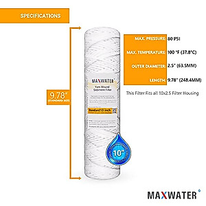 (25 Pack) Standard 10"x2.5" String Wound Sediment Water Filter (5 Micron), Hard Well, Whole House, WVO Biodiesel, compatible with Standard RO Reverse Osmosis Systems, WH Systems