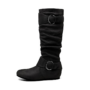 DREAM PAIRS Women's Knee High Low Hidden Wedge Boots Suede Faux Fur Lining Side Zipper Knee High Boots,Size 10,Black/Suede,URA
