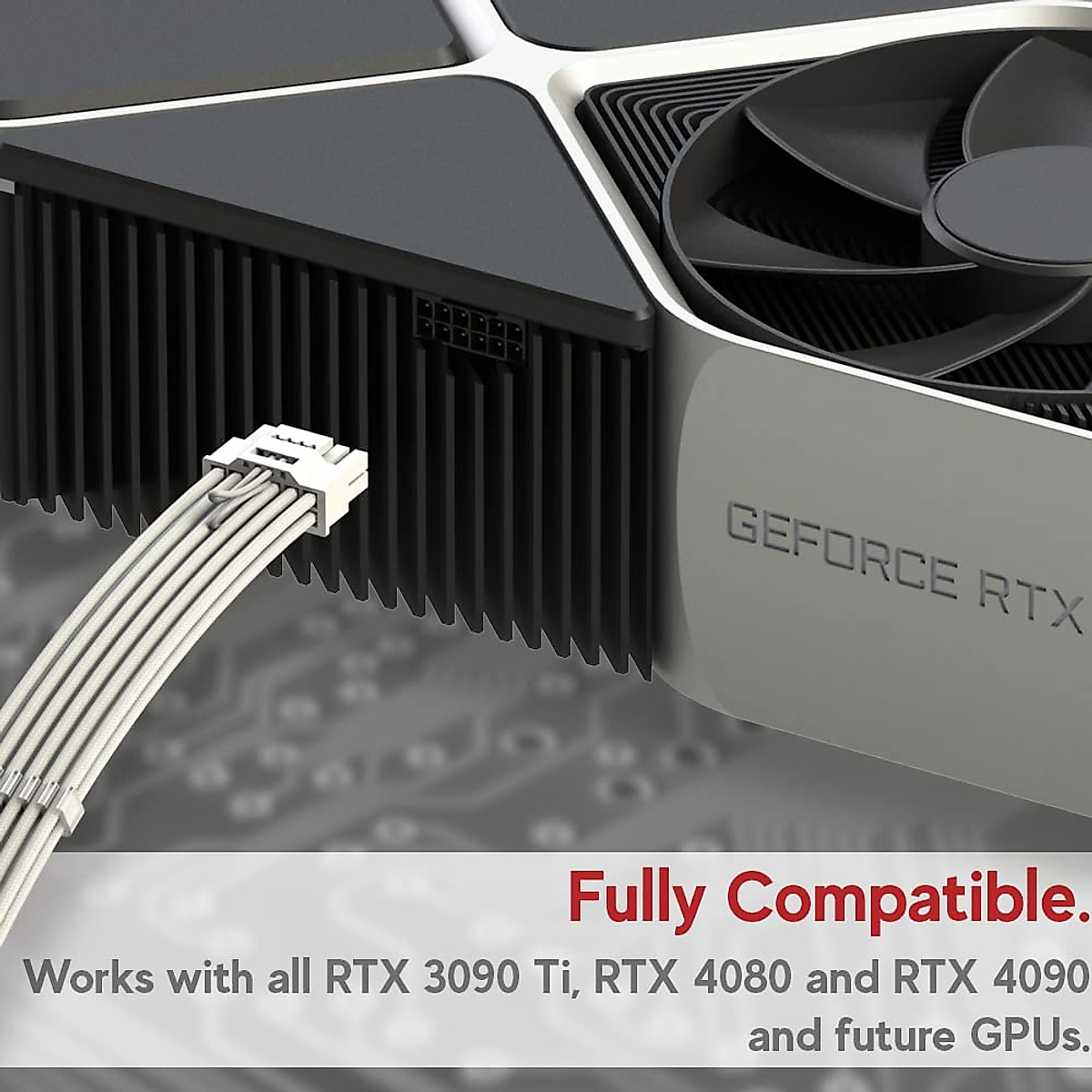 LINKUP - AVA PCIE 5.0 4 x 8Pin to 12VHPWR (16Pin / 12+4) 16AWG Sleeved High Current Power Cable Extension for RTX4000 - PCIE 4.0 PSU - 40cm (White) - Compatible with all RTX4000 and RTX3000 FE GPUs